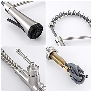 Single Handle Kitchen Sink Faucet with Pull Down Sprayer, Single Level Pull Out Kitchen Faucet, Brushed Nickel