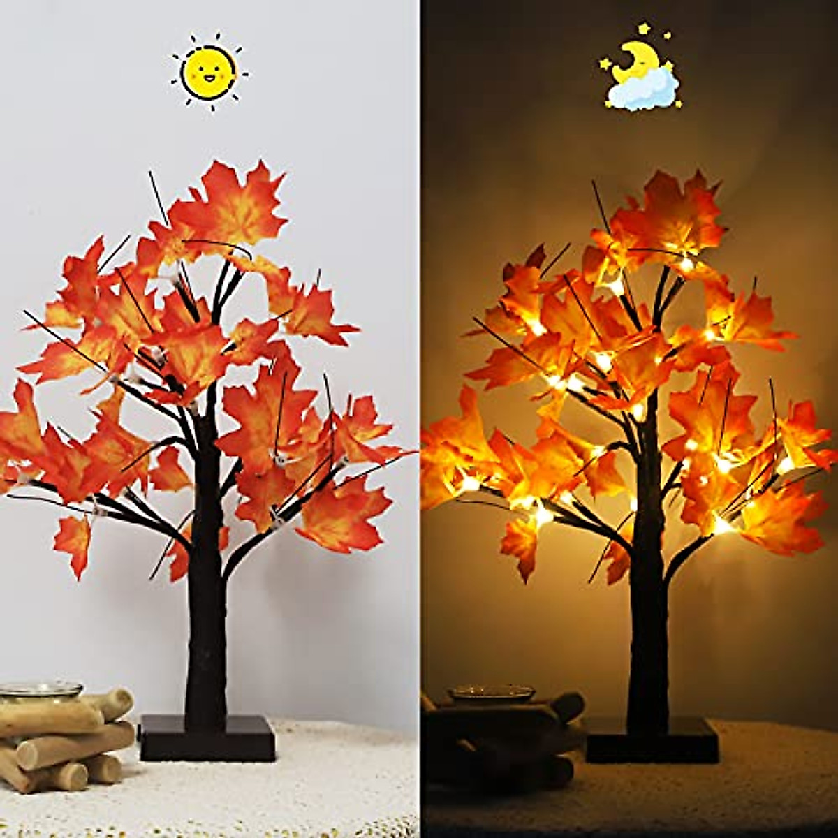 Lighted Maple Tree Thanksgiving Decorations, 24LED Tabletop Tree Lights Artificial Bonsai Tree Lamp Fall Centerpieces for Tables, Autumn Christmas, Halloween, Fall Decor for Home Warm White