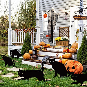 Ivenf Outdoor Halloween Decorations, 5ct Black Cat Yard Decor with LED Lights in Eyes, Scary Cat Silhouette Signs with Stakes, Waterproof Corrugated Plastic, Lawn Decorations for Home School Party