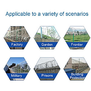 BUYYAH Razor Wire, 246 ft Razor Barbed Wire 5 Coils, 49 ft Per Roll Razor Ribbon Concertina Wire, Galvanized Steel Razor Wire Fencing Razor Fence