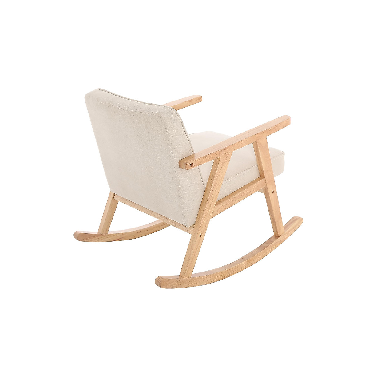 JEEOHEY Nursery Rocking Chair, Modern Upholstered Button Tufted Teddy Fabric Rocker Glider Chairs Single Sofa Armchair w/Solid Wood Legs, Side Pockets for Nursery Room, Living Room, White