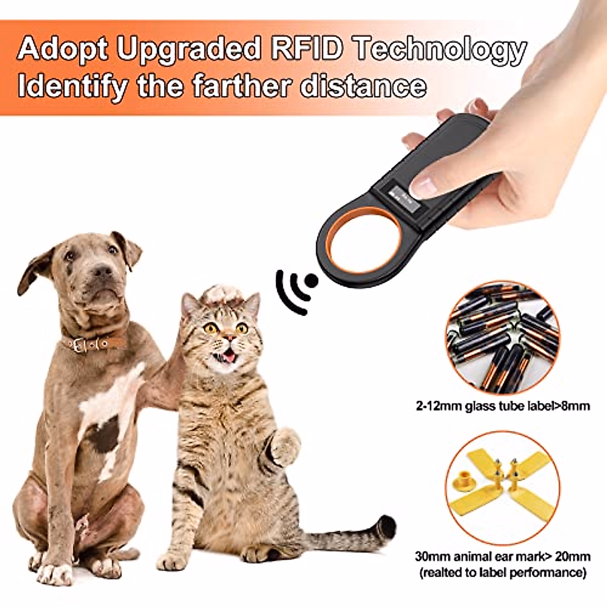 Alacrity Microchip Scanner Animal Chip ID Reader Scanner Bluetooth Pet Wireless RFID EMID Animal ID Tag Handheld Scanner Animal Tag Reader EMID FDX-B(ISO11784/11785) and ID64 RFID