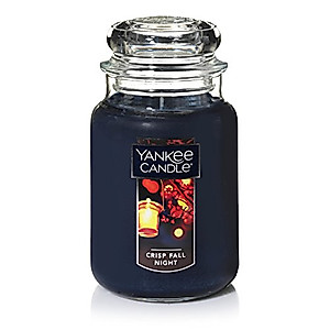 Yankee Candle Crisp Fall Night Scented, Classic 22oz Large Jar Single Wick Aromatherapy Candle, Over 110 Hours of Burn Time, Apothecary Jar Fall Candle, Autumn Candle Scented for Home