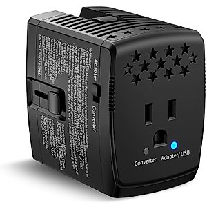 2000Watt All in One Step Down Voltage Converter 220V to 110V for Hair Dryer Steam Iron Cell Phone Laptop, Travel Plug Adapter Dual USB Combo US to Europe Israel UK Italy Spain Asia Over 160 Countries