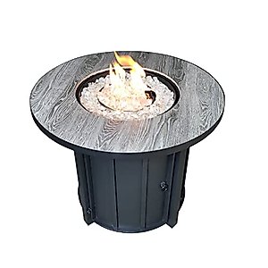 Hiland AFP-FWT Faux Wood Top 40,000 BTU Round Propane Fire Pit, Gray, Black