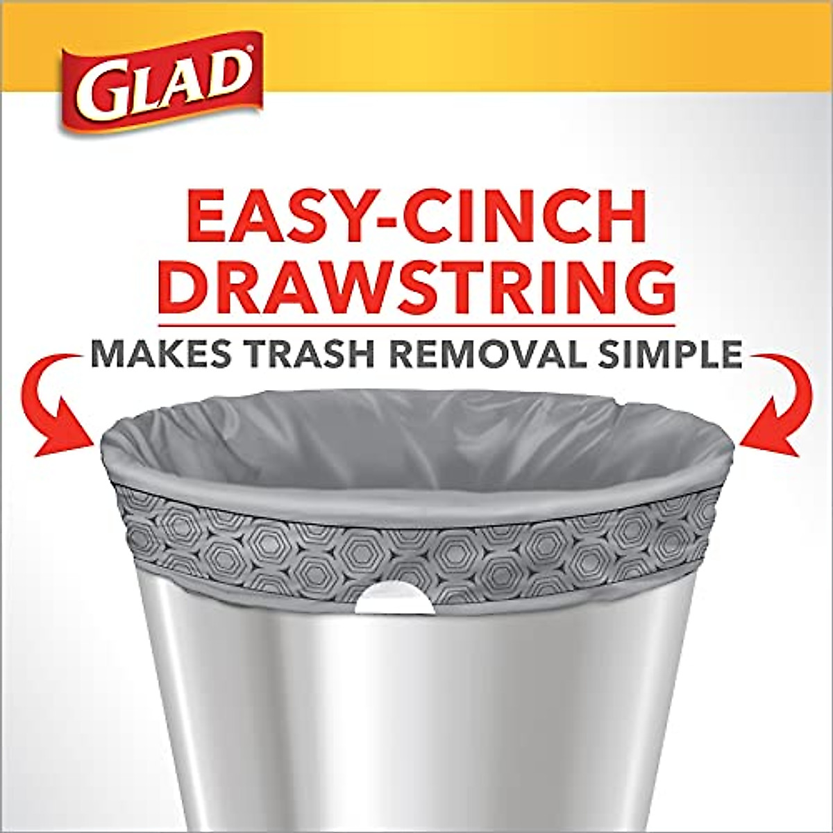 Glad Small Drawstring Trash Bags with Clorox, 4 Gallon Grey Trash Bags, Lemon Fresh Bleach Scent, 34 Count (Package May Vary)