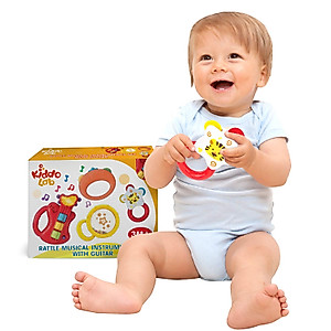 KiddoLab Baby Rocker Musical Kids Guitar Instruments Set with Electric Toy Guitar and Rattles. Baby Guitar Toys for Early Development and Music Educational Learning. 3 Months and Older