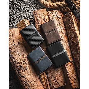 DUGRAFT Card Holder Wallet with ID Window, Leather Mens RFID Blocking Minimalist Pop-Up Wallet Aluminum Metal Credit Card Case with Banknote Compartment