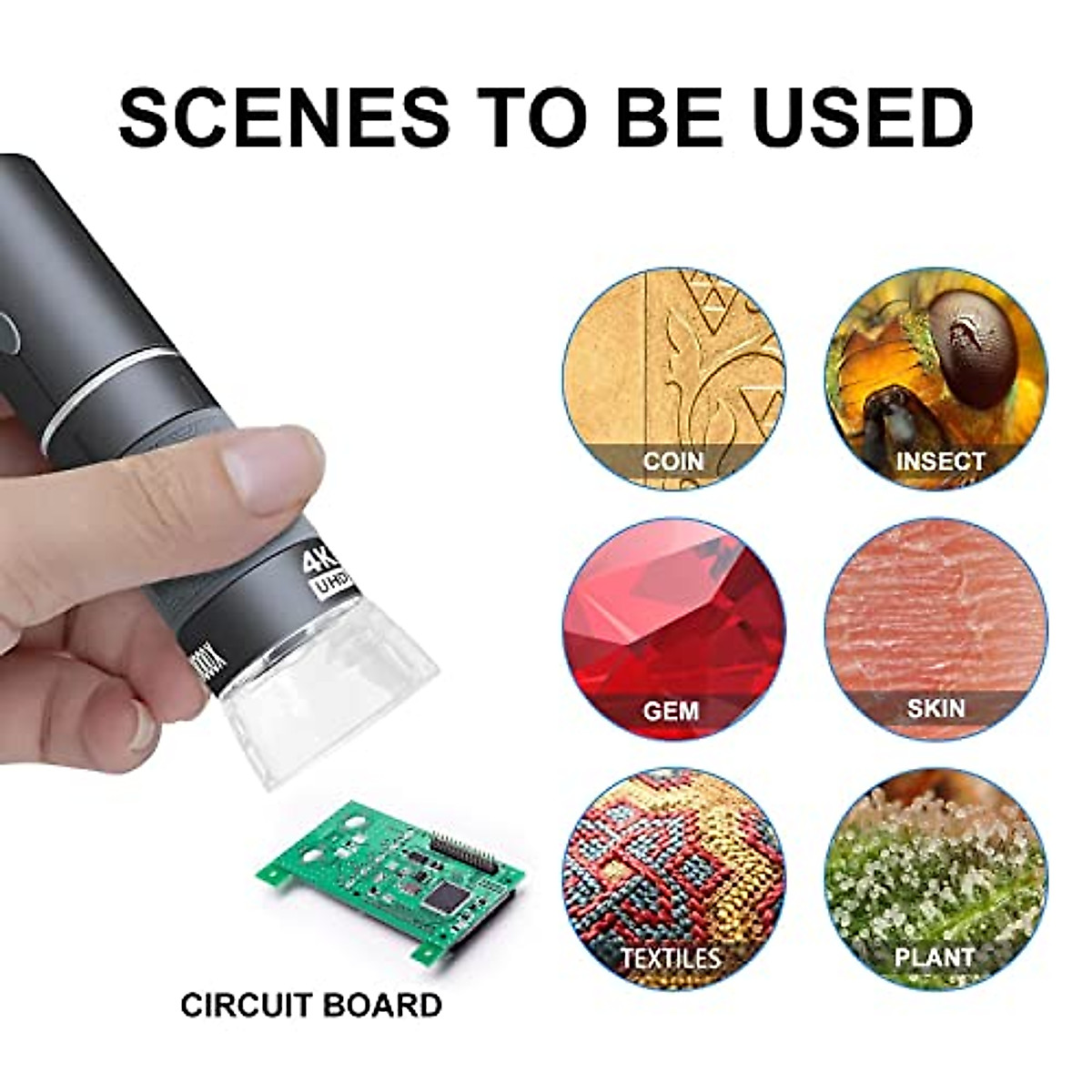 Ninyoon 4K WiFi Microscope for iPhone Android PC, 50-1000X USB Digital Microscope Wireless Super HD Endoscope Camera Compatible with All Cellphones iPad Android Tablet Windows Mac Chrome Linux