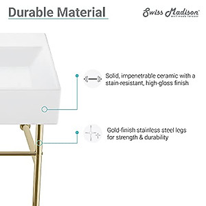 Swiss Madison Well Made Forever SM-CS721, Claire 24" Ceramic Console Sink In Glossy White Basin