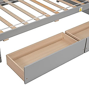 BIADNBZ Twin Size Platform Bed Daybed with L-Shaped Bookcases and 2 Drawers, Wooden Captain Bedframe w/Storage Headboard, for Kids Teens Adult, Bedroom/Living Room Furniture, Gray