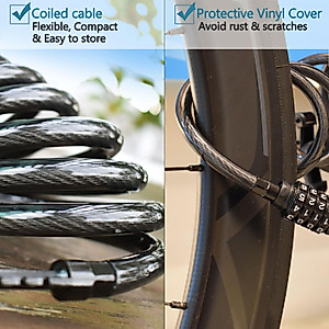 MARQUE Combination Bike Lock Cable- 3/8 inch (5FT, 10FT, 15FT, 25FT) Resettable Combination Lock, Anti-Theft Coiled Secutiry Cable for Bicycles, Kayaks, Paddle Boards, Gates&Outdoor Gear (10 FT)