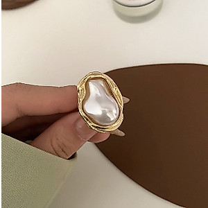 Jana Winkle Geometrical Irregular Baroque Pearl Ring Women Open Resizable Index Finger Rings