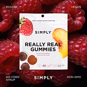 Simply Really Real Gummies | Made with Real Fruit | Peach and Raspberry | 5.3 oz (Pack of 2) | No Cane Sugar + Gluten Free + Kosher