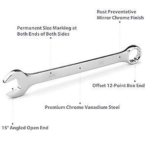 11-Piece SAE Combination Wrench Set in Roll-up Pouch, Non-Skip Inch Sizes 1/4 to 3/4” | Chrome Vanadium Steel with Mirror Finish | Ideal for General Household, Garage Workshop, Auto Repairs and More