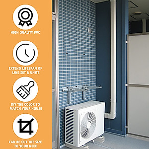 AC Parts 4'' 17 Ft Mini Split Line Set Cover, PVC Decorative Pipe Line Cover Kit for Ductless Mini Split Air Conditioner Accessories, Central AC and Heat Pump