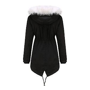 FMCHICO Womens Trench Coat Long Women's Fluffy Warm Coat Outwear Windbreaker Winter Warm Coat Jacket Faux Fur Lined Trench Hooded Thick Overcoat Black