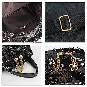 ZLMBAGUS Girls Shining Sequin Faux Leather Backpack Glittery Satchel Fashion Top Handle Shoulder Bag Daypack Purse Black