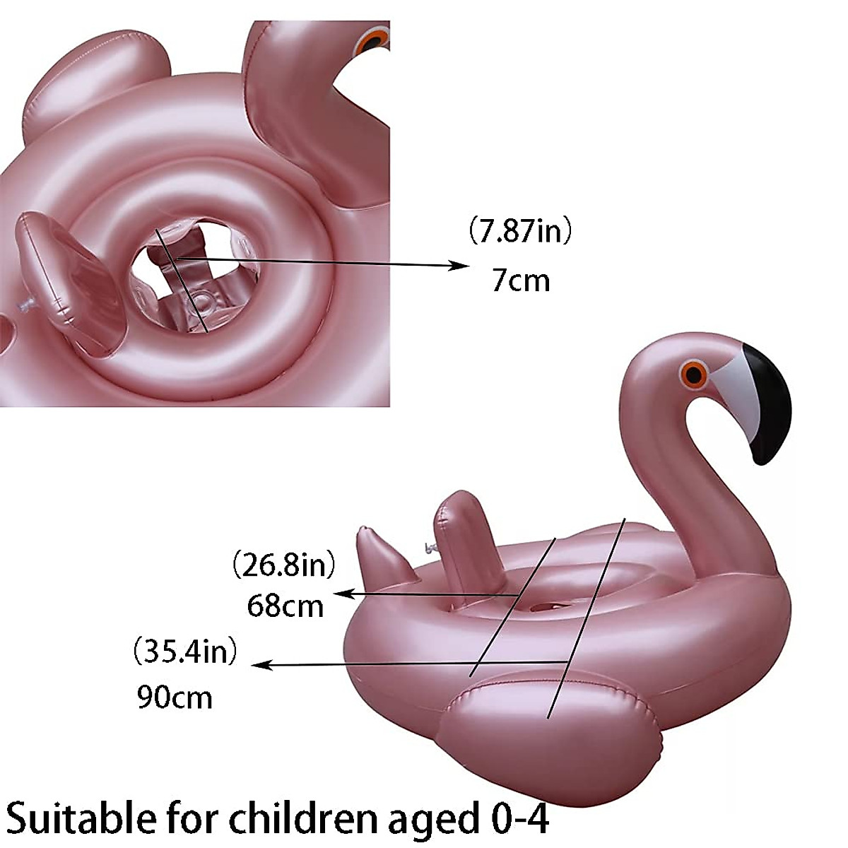 GGDH+ Baby Cute Inflatable Swimming Ring+ Carrying Safety Base, PVC, Suitable for 0-4 Years Old Baby+ Can be Used for Summer Vacations, Pool Parties, Seaside Beaches, etc,Rose Gold Flamingo
