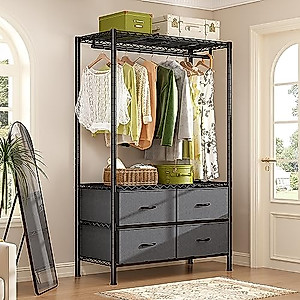 Raybee Clothes Rack, Clothes Racks for Hanging Clothes, Clothing Racks for Hanging Clothes, Clothing Rack Heavy Duty Clothes Rack with Drawers Load 450LBS Wardrobe Closet Rack Garment Rack Black