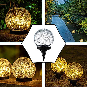 Darkdec Globe Solar Lights Outdoor Decorative - 2 Pack Cracked Glass Ball Lights 4.73" In-Ground Lights with 30 LEDs Waterproof for Garden Pathway Party Decoration