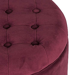 Homepop Home Decor | Upholstered Round Velvet Tufted Foot Rest Ottoman | Ottoman with Storage for Living Room & Bedroom | Decorative Home Furniture, Burgundy Small