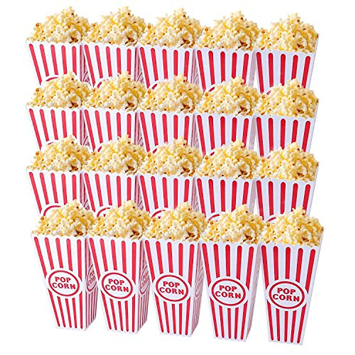 Tebery 20 Pack Plastic Open-Top Popcorn Boxes Reusable Movie Theater Style Popcorn Container Set -7.7" Tall x 4" Square