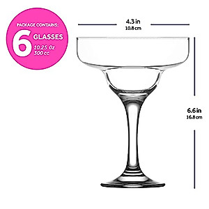 lav Margarita Glasses Set of 6 - Margarita Cocktail Glasses 10.25 oz - Clear Daiquiri Glasses for Parties - Classic Cocktail Drinking Glasses for Frozen Drinks - Made in Europe