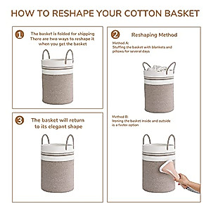 CHICVITA Baby Nursery Laundry Hamper, Tall Woven Rope Laundry Basket with Handle for Clothes, Towels, Toys, Blankets, Jute Basket Decor for Living Room, 15 x 20 inches, 58L White & Brown