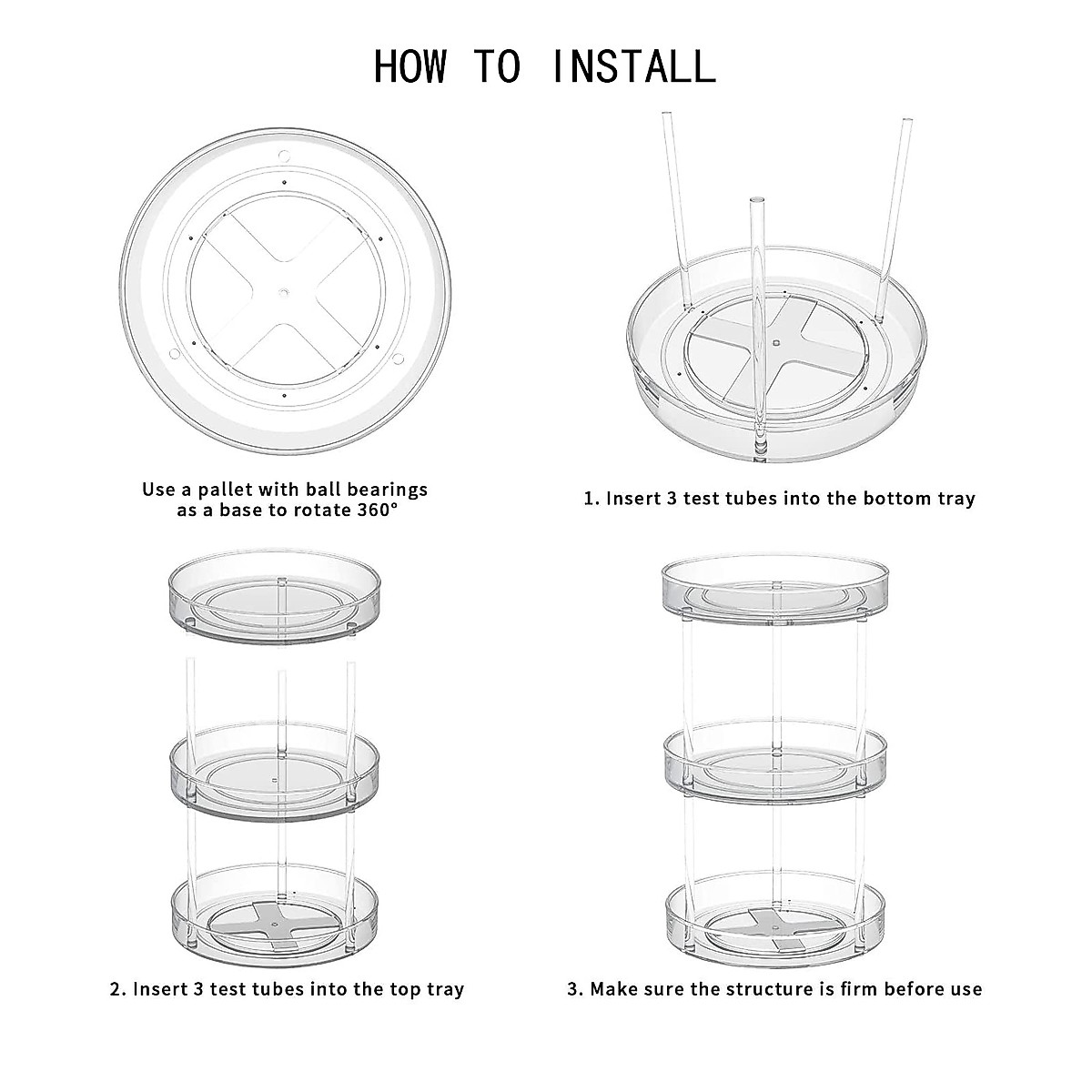 YSJYBLDS Turnable Cabinet Organizer 3 Tier 360 Rotating Lazy Susan Transparent PET Plastic Large Rotating Shelf Used For Kitchen Spices Bathroom Cosmetic Organizing, Clear, 10.6 x10.6 x16.8in