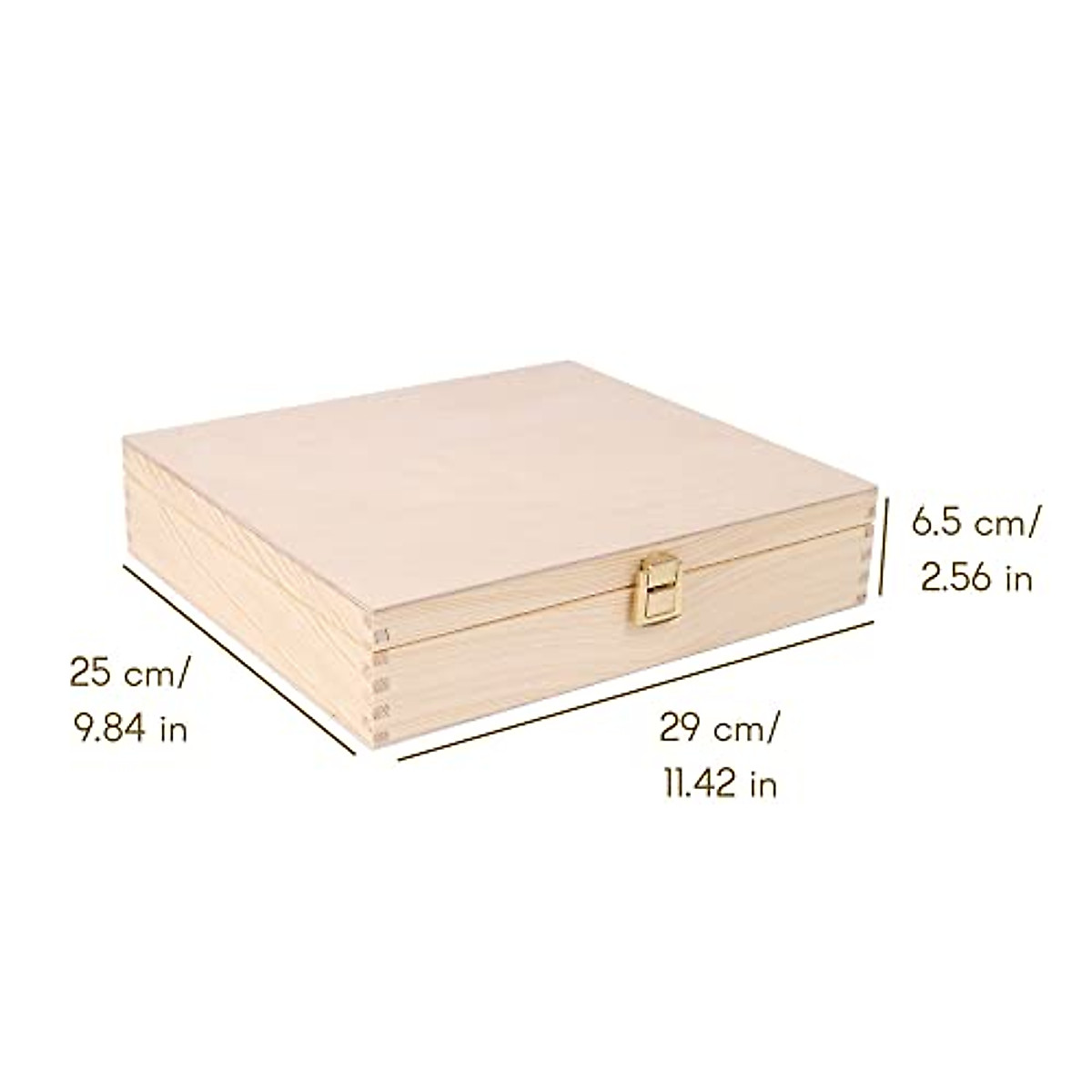Creative Deco Wooden Storage Box Unpainted Plain | 11.41 x 9.84 x 2.55 in | Golden Latch & Lid | Perfect for Storing Valuables & Small Items in The Office or Bedroom | Keepsake Memory Trinket Chest