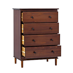 Walker Edison Modern Tall 4-Drawer Solid Wood Dresser Bedroom Storage Drawer Organizer Closet Hallway, 40 Inch, Walnut