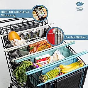 Lotus Trolley Bags -set of 4 -w/LRG COOLER Bag & Egg/Wine holder! Reusable Grocery Cart Bags sized for USA. Washable Eco-friendly 4-Bag Grocery Tote. (Earth Tones)