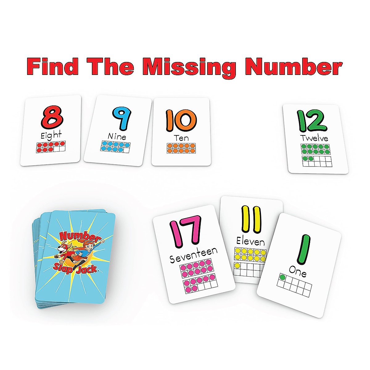 Number Slap Jack a Math Card Game for Kids Ages 4 and Up | The Easy Way to Learn Numbers 0-20 | 4 Fun Ways to Play | Featuring Ten Frames and Operator Cards ,+,-,= | PreK - 1st Grade