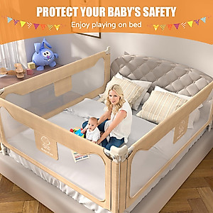 MagicFox Bed Rails for Toddlers, Extra Tall 32 Levels of Height Adjustment Specially Designed for Twin, Full, Queen, King Size - 2024 Safety Bed Guard Rails for Kids (Khaki, 1 Side:74.8"(L) ×27"(H))