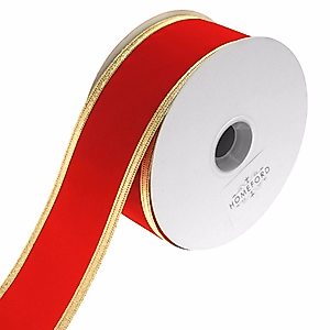 Homeford Dynasty Velvet Gold Trim Christmas Ribbon Wired Edge, Red, 2-1/2-Inch, 20 Yards