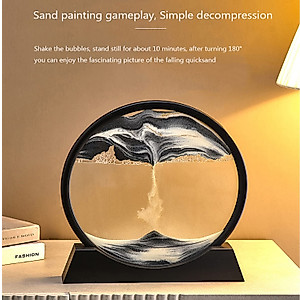 XKSWAMZ 3D Flowing Sand Painting, Moving Sand Art Decor, 3D Hourglass Round Natural Landscape Glass Sand Frame, Quicksand Painting Desktop Ornaments for Home and Office Decor (7 inches, Blue)