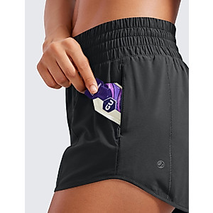 CRZ YOGA High Waisted Running Shorts for Women 2.5" - Mesh Liner Quick Dry Sport Athletic Workout Shorts with Zipper Pocket Black Small