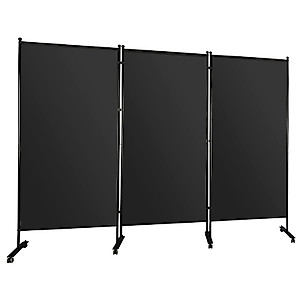 ALMOOGH Office Partition 89" W x 14" D x 73" H Room Divider Wall 3-Panel Office Divider Folding Portable Office Walls Divider with Non-See-Through Fabric Room Partition Black for Room Office