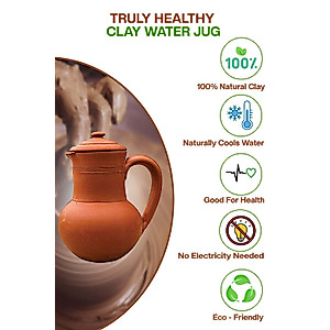 Village Decor Handmade Clay Water Jug With Lid | Carafes Pitcher Capacity 67 oz 2000 ml.