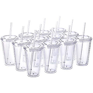 Cupture Classic 12 Insulated Double Wall Tumbler Cup with Lid, Reusable Straw & Hello Name Tags - 16 oz, Bulk Pack (Clear)