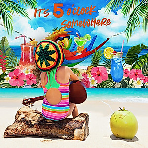 It's 5 O' Clock Somewhere Summer Backdrop Tropical Parrot Banner Beach Hawaii Decoration Polyester Background Nautical Cocktails Drinks Bar Party Supplies Holiday Photo Booth Prop Indoor Outdoor