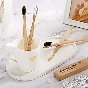 20 Pieces Bamboo Toothbrushes Reusable Charcoal Bamboo Toothbrush Natural Reusable Toothbrushes with BPA-Free Soft Bristles and Natural Wooden Handle in Individually Packaged