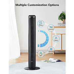 GoveeLife 36 Inch Tower Fan for Bedroom, Smart Oscillating Floor Fans with Temperature Sensor, App & Voice Remote, 5 Modes 8 Speeds up to 25ft/s, 24H Timer, 29dB Quiet Fan for Cooling Home Office