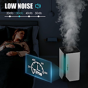 7L Humidifiers for Bedroom Large Room, Cool Mist Humidifier for Baby and Plants, with Oil Diffuser and Nightlight, Top Fill Design, Adjustable Mist, Timer Humidifiers, Quiet, White