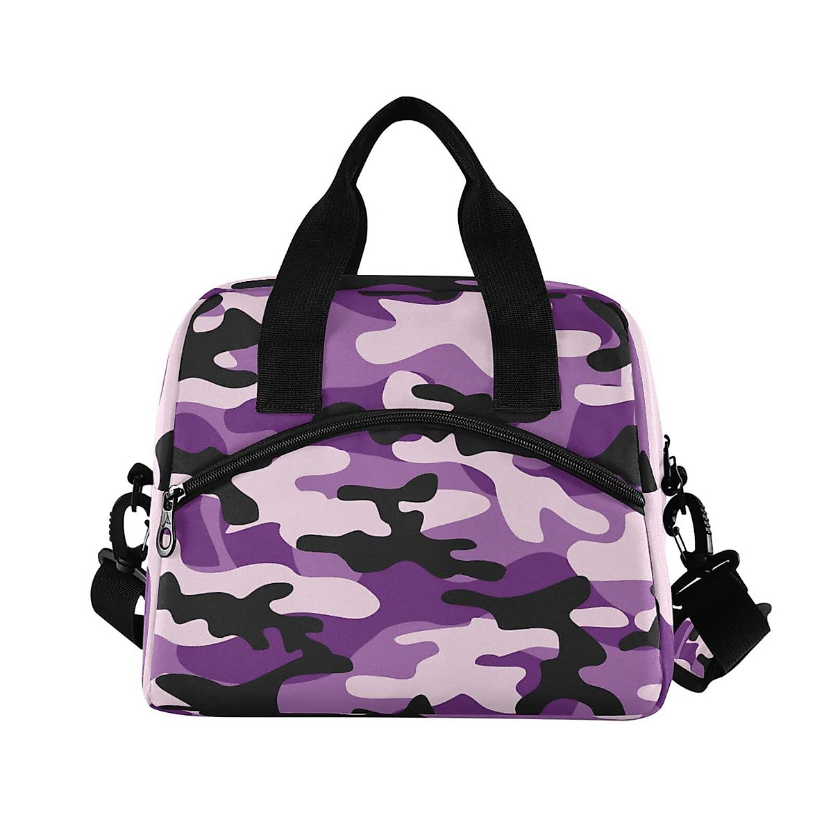 ALAZA Black Purple Camo Lunch Bags for Women Leakproof Crossbody Lunch Bag Lunch Cooler Bag with Shoulder Strap(226be8k)