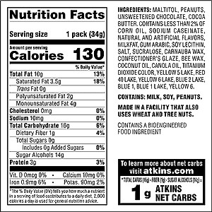 Atkins Endulge Chocolate Peanut Candies, Dessert Favorite, 0g Sugar, 20 Counts