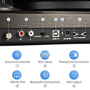 1 BY ONE Luscinia Acrylic Sheet Turntable, Belt-Drive Vinyl Record Player with Bluetooth Connectivity, Built-in Phono Preamp, USB Recording RCA Output, Adjustable Counterweight and Magnetic Cartridge