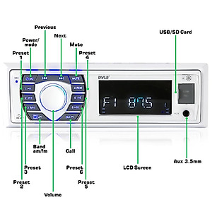 Low-Profile Waterproof Marine Speakers - 240W 6.5 Inch 2 Way Pyle (White) & Bluetooth Marine Receiver Stereo 12v Single DIN Style Boat In dash Radio Receiver System with Digital LCD,PLRMR23BTW (White)
