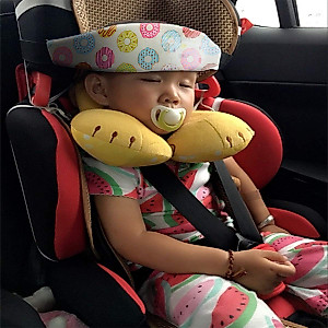 MASO 2Pcs Baby Car Seat Head Support, Car Seat Neck Relief and Head Support Band, Toddler Car Seat/Stroller Adjustable Sleep Positioner, Offers Safety and Protection for Kids(Animal&Donut)